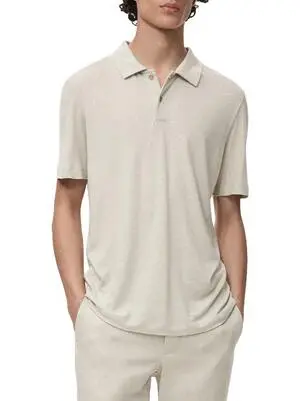 Mango Slim Fit Linen Blend Jersey Polo - Ice Grey