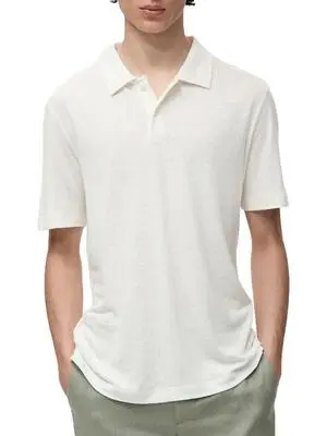 Mango Slim Fit Linen Blend Jersey Polo - White