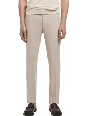 Mango Slim Fit Flat Front Trousers - Beige