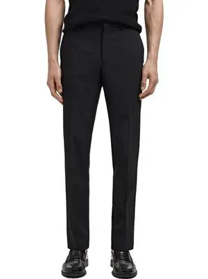 Mango Slim Fit Flat Front Trousers - Black