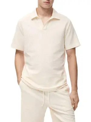 Mango Seersucker Johnny Collar Polo - Ecru