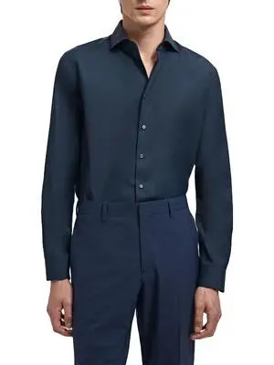 Mango Slim Fit Cotton Poplin Button-up Shirt Dark Navy