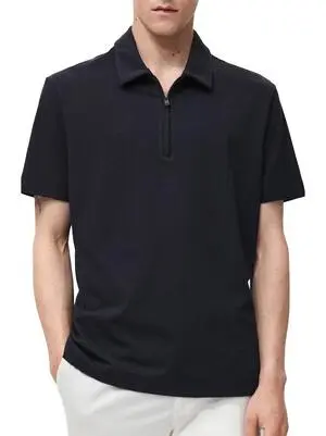 Mango Zip Cotton Blend Polo Navy