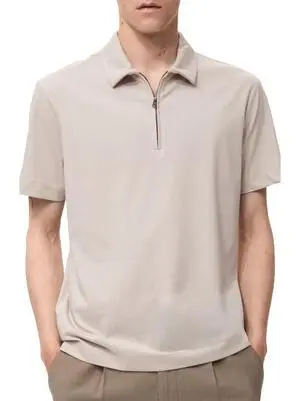 Mango Zip Cotton Blend Polo Sand