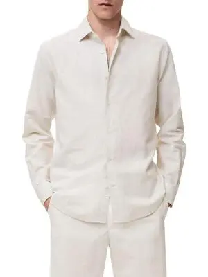 Mango Regular Fit Cotton & Linen Button-up Shirt - Off White