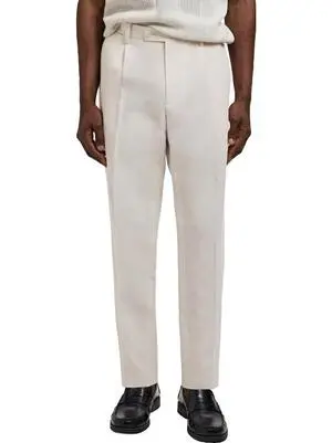 Mango Pleated Slim Fit Straight Leg Linen Blend Trousers - Ecru