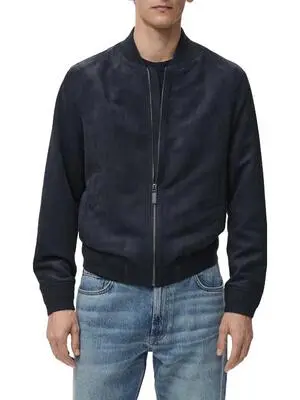 Mango Faux Suede Bomber Jacket - Night Blue