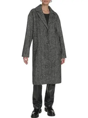 LEVI'S Longline Coat - Black Houndstooth