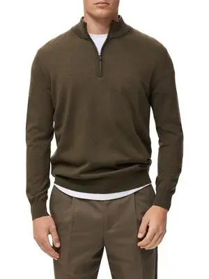 Mango Perkins Wool Quarter Zip Sweater - Olive Green