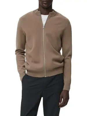 Mango Crewneck Zip Cardigan - Medium Brown