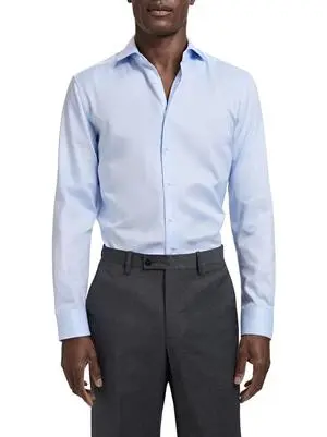 Mango Slim Fit Structured Cotton Button-up Shirt - Sky Blue