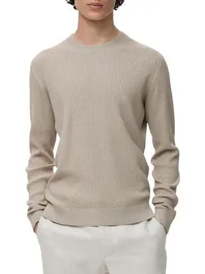 Mango Regular Fit Crewneck Ribbed Sweater - Beige
