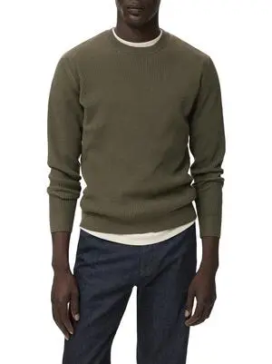Mango Regular Fit Crewneck Ribbed Sweater - Olive Green