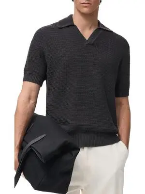 Mango Cotton Blend Polo Sweater - Charcoal