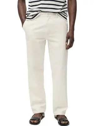 Mango Cotton & Linen Straight Leg Jeans Off White