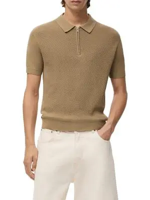 Mango Openwork Zip Polo - Beige