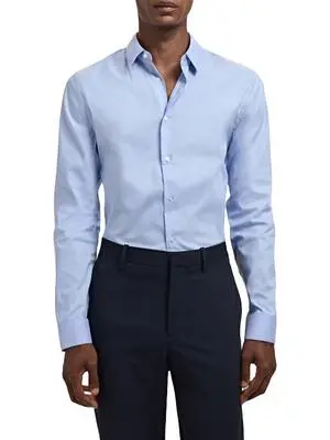Mango Slim Fit Cotton Button-up Shirt - Sky Blue