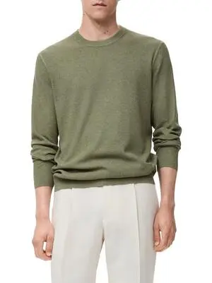 Mango Finely Knit Crewneck Sweater Green