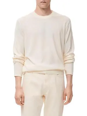 Mango Finely Knit Crewneck Sweater Ivory White
