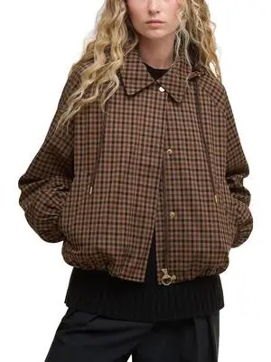 Barbour Audrey Check Showerproof Hooded Bomber Jacket - Vicuna Gingham Check