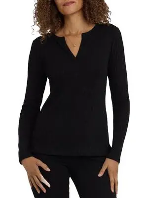 NYDJ Metallic Rib Henley Top - Black