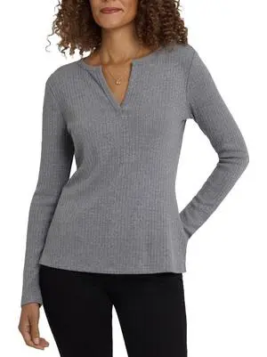 NYDJ Metallic Rib Henley Top - Heather Grey