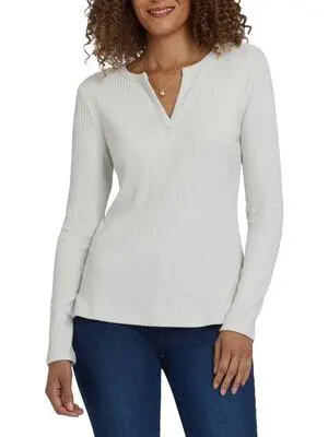 NYDJ Metallic Rib Henley Top - Ivory