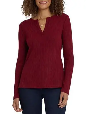 NYDJ Metallic Rib Henley Top - Spiced Apple