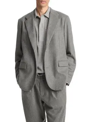 Vince Heathered Grey Wool Blend Flannel Suit Jacket - Medium Heather Grey