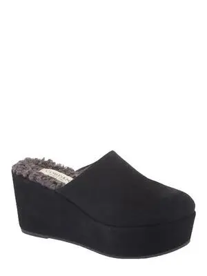 Cordani Jules Faux Fur Lined Platform Mule - Black Suede