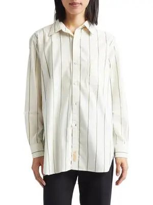 BODE Murray Stripe Cotton Button-up Shirt - Green/cream