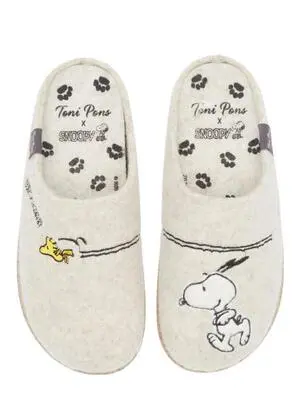 TONI PONS X Snoopy Wool-Blend Slippers Ecru