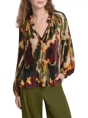 Dkny Printed Pleated Top Ink Diffusion