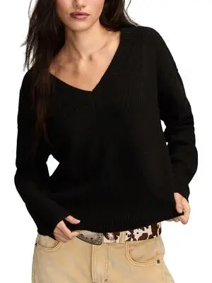 Lucky Brand Waffle Knit V-Neck Pullover Caviar