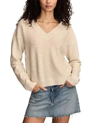 Lucky Brand Waffle Knit V-neck Pullover - Straw Heather