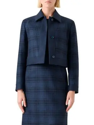 Akris Lewitt Check Wool Crop Jacket - Denim-black