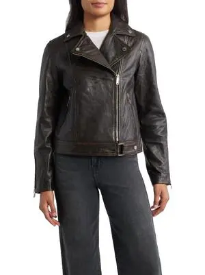 Sam Edelman Leather Moto Jacket - Dark Brown