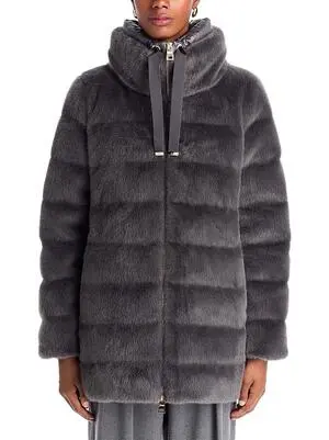 Herno A-line Faux Fur Coat - Gray