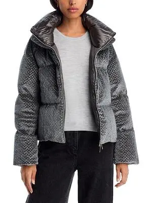 Herno Sequin Velvet Short Puffer Coat - Grey