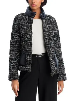 Herno Tweed Short Puffer Jacket - Black/white