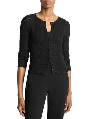 Vince Pointelle Cardigan - Black