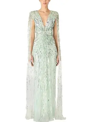 Jenny Packham Sequin-embellished Gown - Lagoon