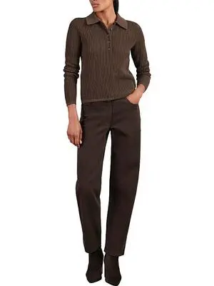 REISS India Knit Polo Top - Chocolate