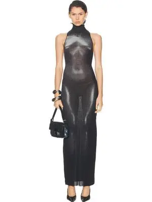 JEAN PAUL GAULTIER High Neck Body Dust Printed Dress - Black & Silver