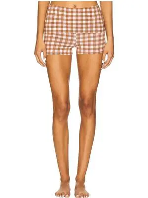 WeWoreWhat Fold-over Short - Gingham Pink & Brown