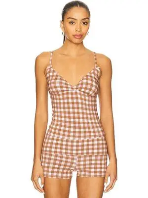 WeWoreWhat Crossover Cami Tank - Gingham Pink & Brown