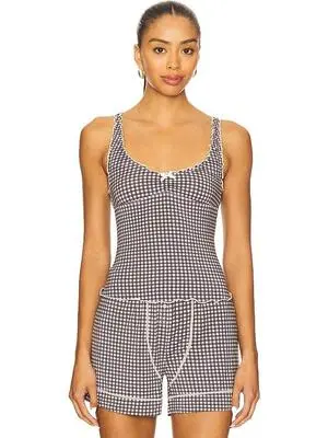 WeWoreWhat Lettuce Edge Tank - Gingham Antique White & Black
