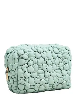 URBAN EXPRESSIONS Floral Quilted Puffer Cosmetic Pouch - Blue Green