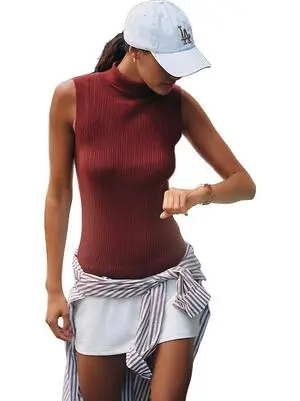 Varley Anastasia Rib Knit Tank Top - Maroon