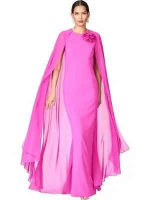 Sachin & Babi Column Gown With Cape - Cerise